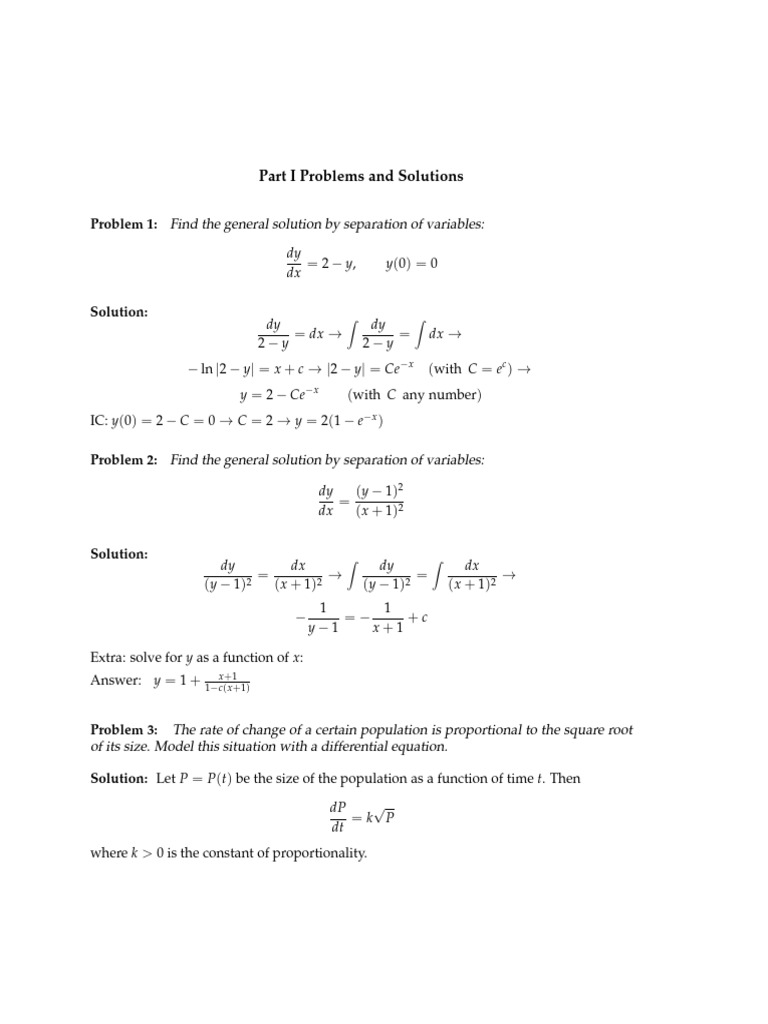 Part I Problems and Solutions: Problem 1 | PDF | Calculus | Mathematical Concepts