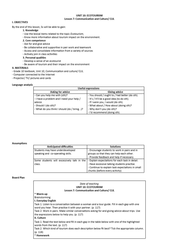 Group 10 - Lesson Plan - Communication Culture U10 | PDF ...