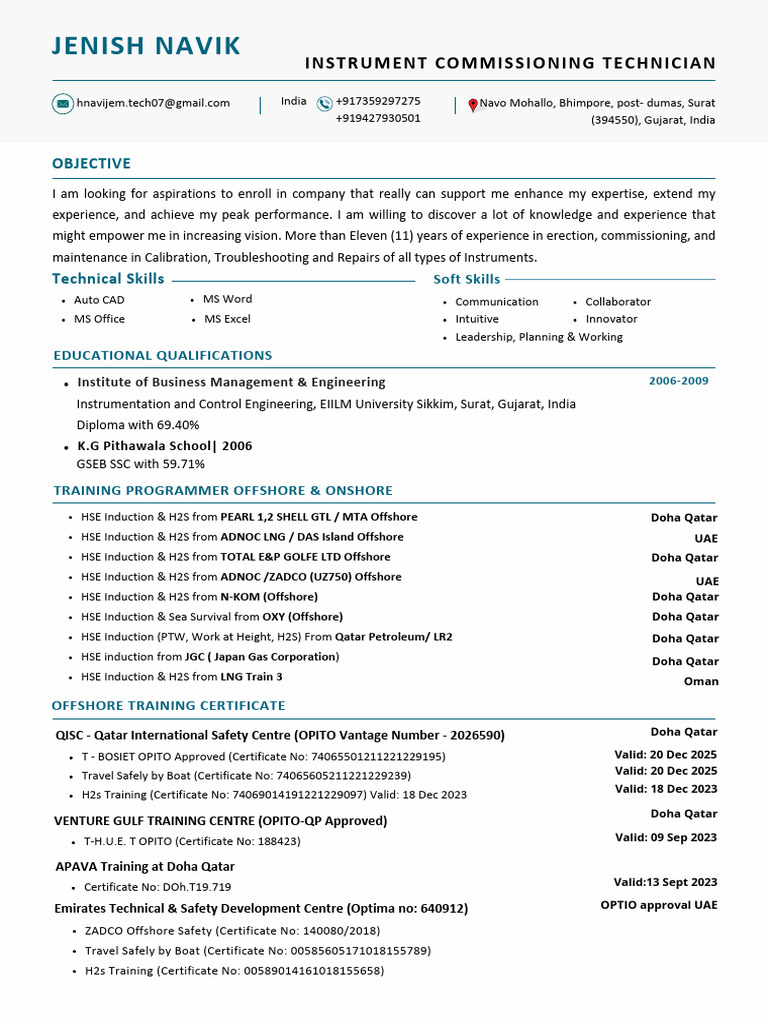 Instrument Commissioning Technician | PDF | Gases