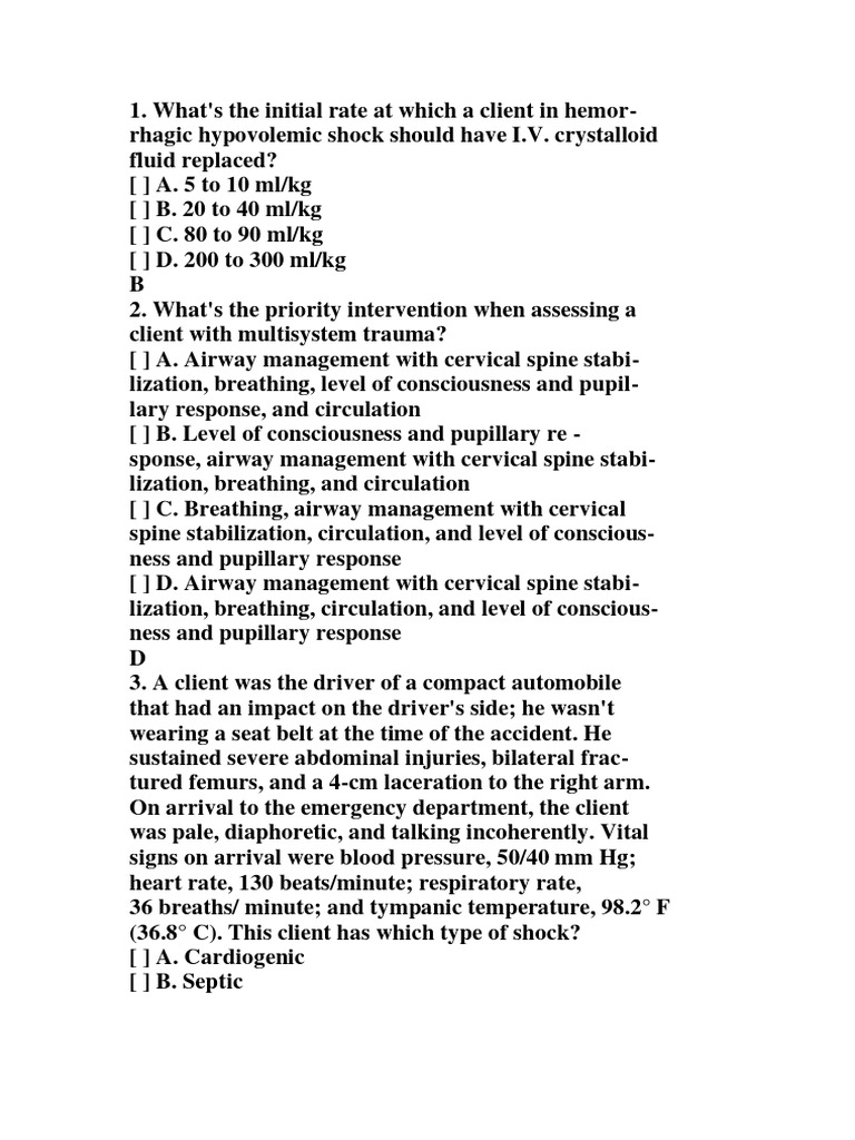 Shock Multisystem Trauma Mcqs | PDF | Shock (Circulatory) | Blood Pressure