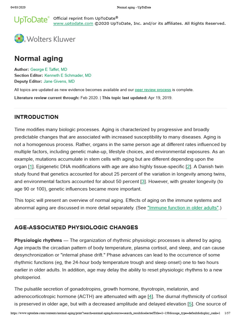 Normal Aging - UpToDate | PDF | Esophagus | Heart