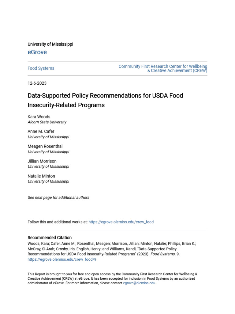 Data-Supported Policy Recommendations For USDA Food Insecurity-Re | PDF ...