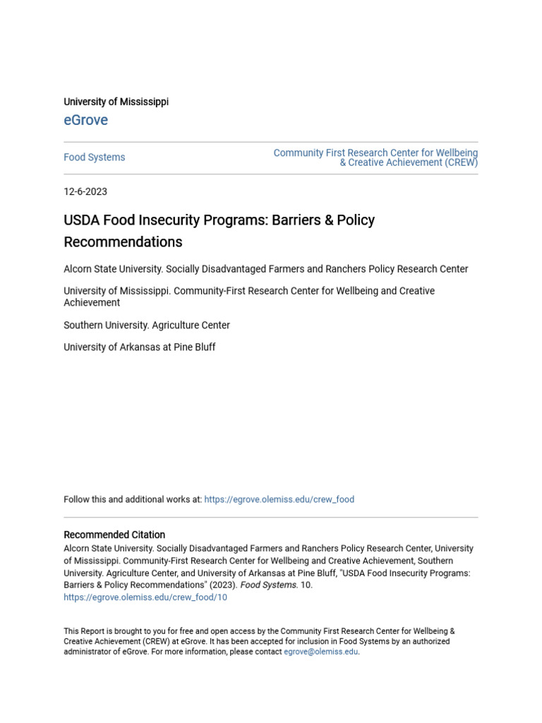 USDA Food Insecurity Barriers & Solutions | PDF | United States ...
