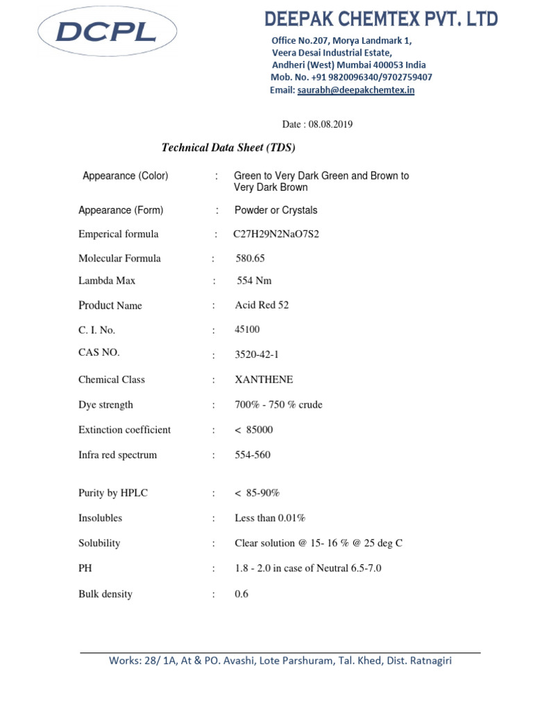 TDS Acid Red 52 | PDF