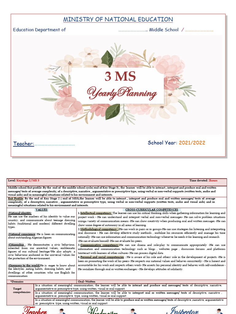 3ms Yearly Planning 2021 2022 by Mrs Aoufi Amel | PDF | Learning ...