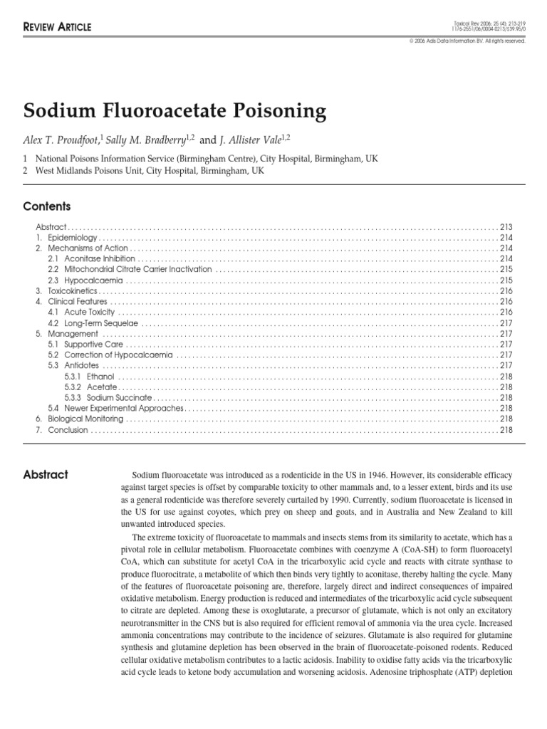 Review - Sodium Fluoroacetate Poisoning (1080 Poison) (2006) | PDF ...