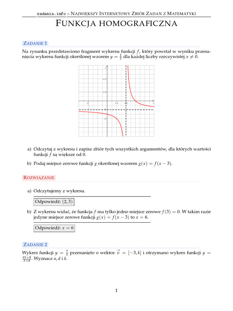 Funkcja Homograficzna - Rozwiązania Zadan | PDF