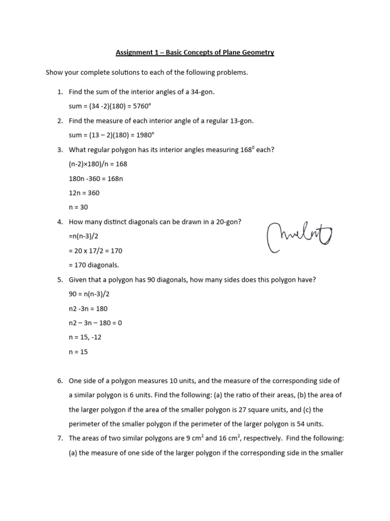 Assignment 1 - Basic Concepts of Plane Geometry | PDF