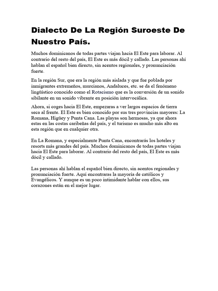 Dialecto de La Región Suroeste de Nuestro País | PDF