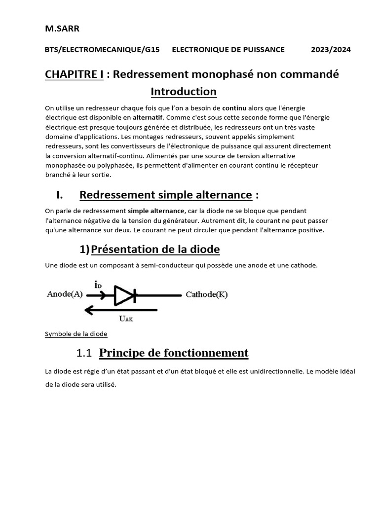 Cours BTS Puissance Electromeca | PDF | Redresseur | Diode