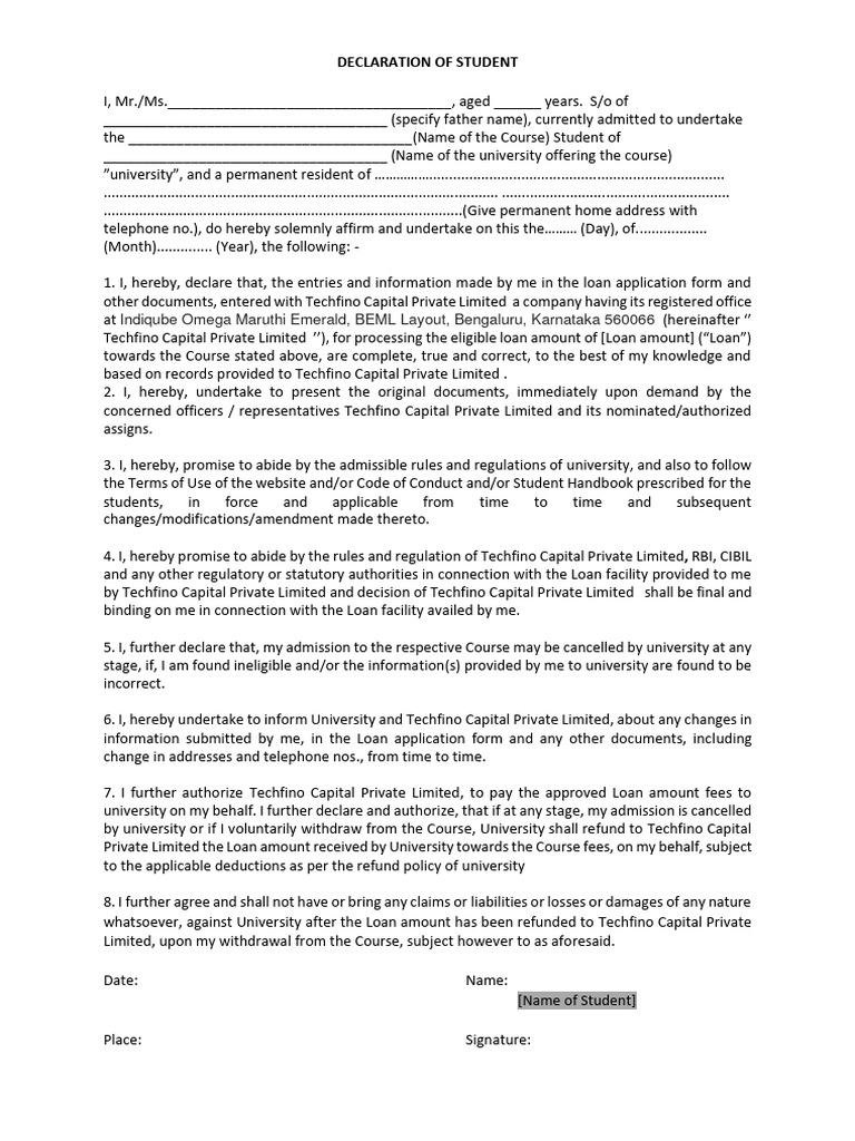 Declaration of Student | PDF | Private Law | Government