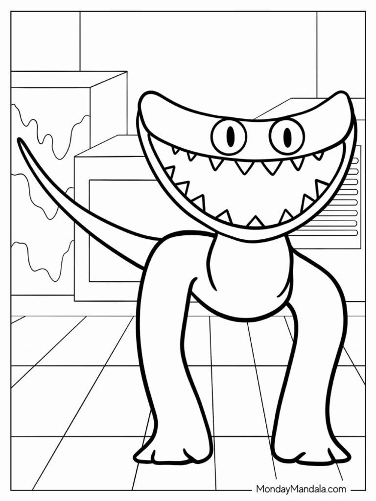 Cyan Smiling With Sharp Teeth Coloring Sheet For Kids | PDF