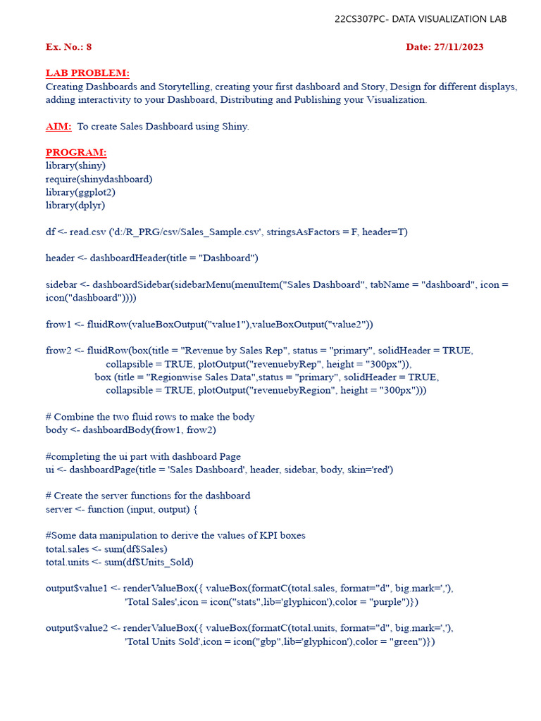 Dv Lab Ex No 8 Pdf Information And Communications Technology