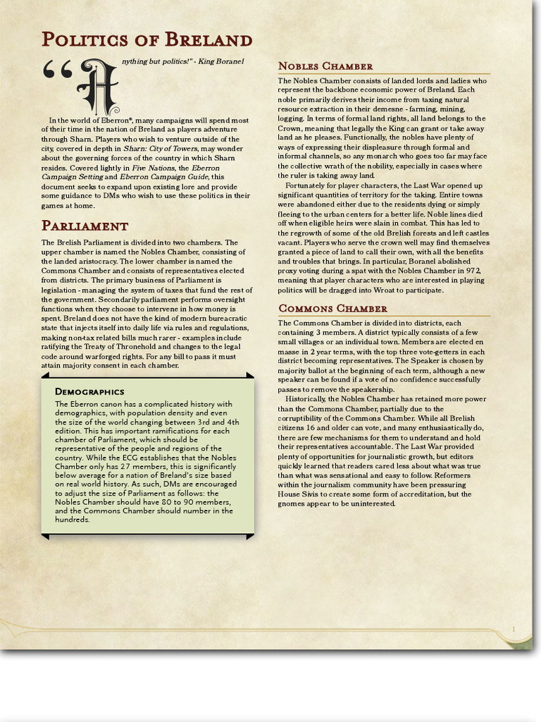 Politics of Breland - GM Binder | PDF | Nobility