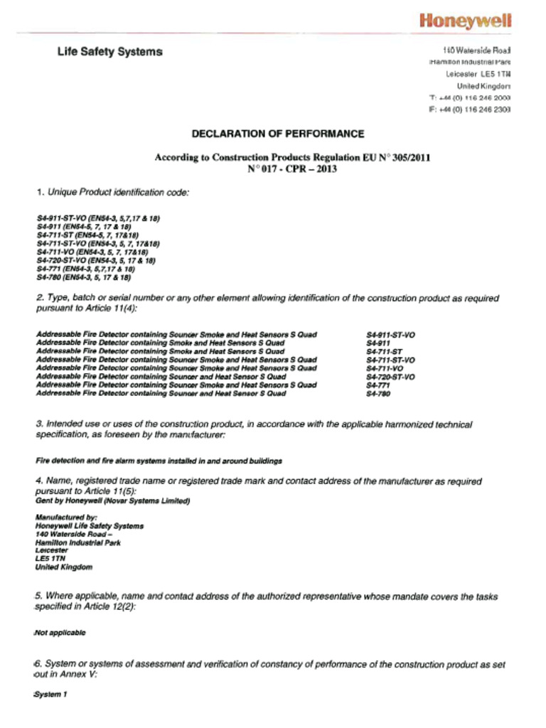 Declaration of Performance 017-CPD-2013 | PDF