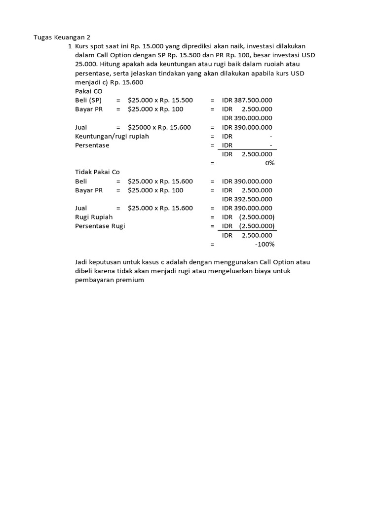 Soal Call Option Dan Put Option | PDF Soal Call Option Dan Put Option | PDF