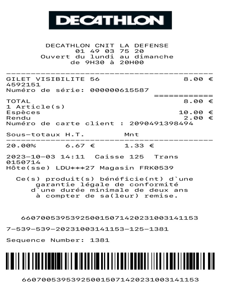 Ticket de caisse Decathlon 2023 | PDF | Finance et gestion monétaire ...