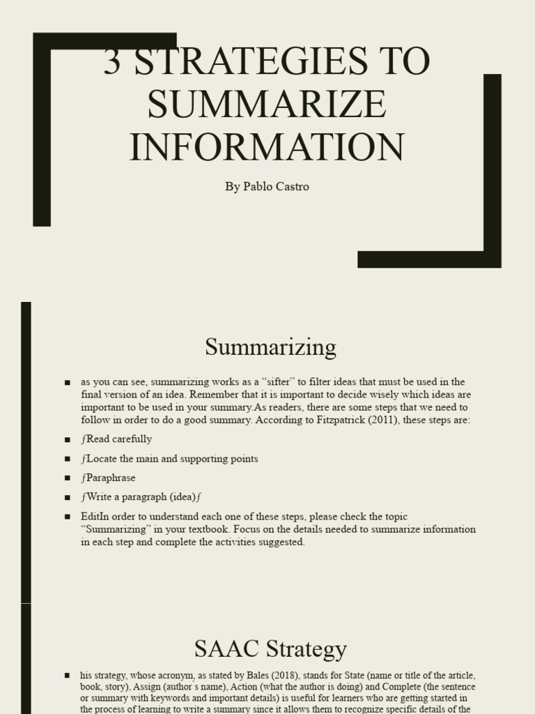 3 Strategies To Summarize Information | PDF | Learning | Writing