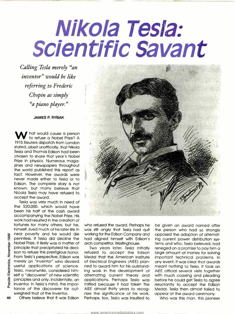 Nikola Tesla-scientific Savant | PDF | Alternating Current | Nikola Tesla