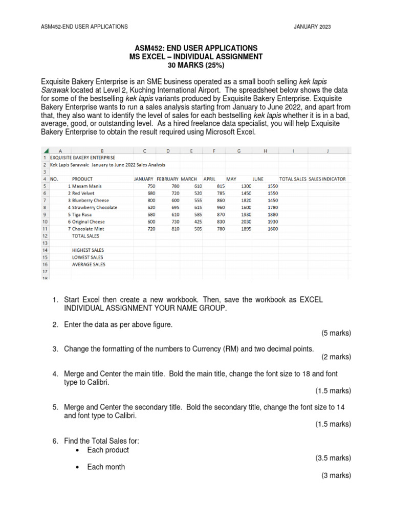 Excel Invidual Assignmant | PDF | Microsoft Excel | Application Software
