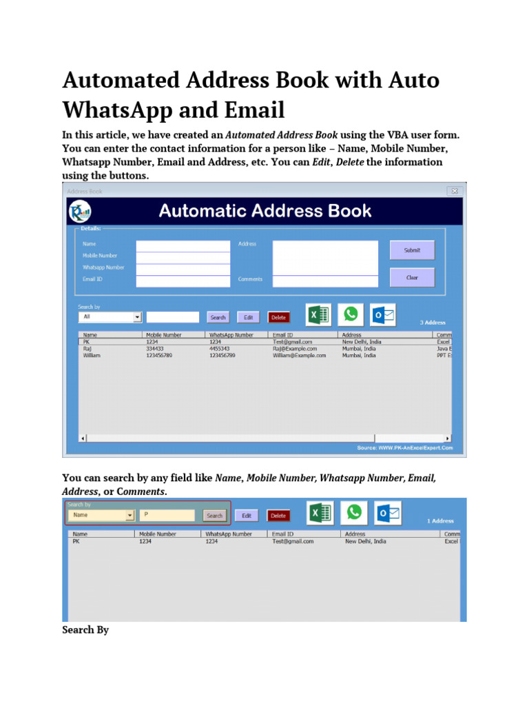 Automated Address Book With Auto WhatsApp and Email | PDF