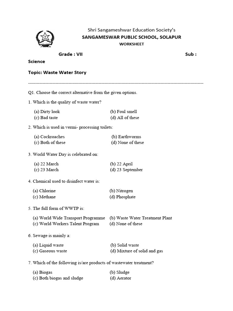 Worksheet Chapter 13 | PDF | Sewage Treatment | Water
