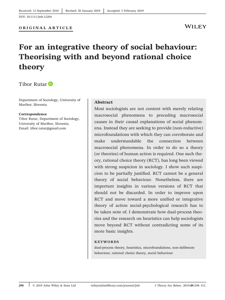 RP1 - Rutar 2018 - For An Integrative Theory of Social Behaviour+ ...