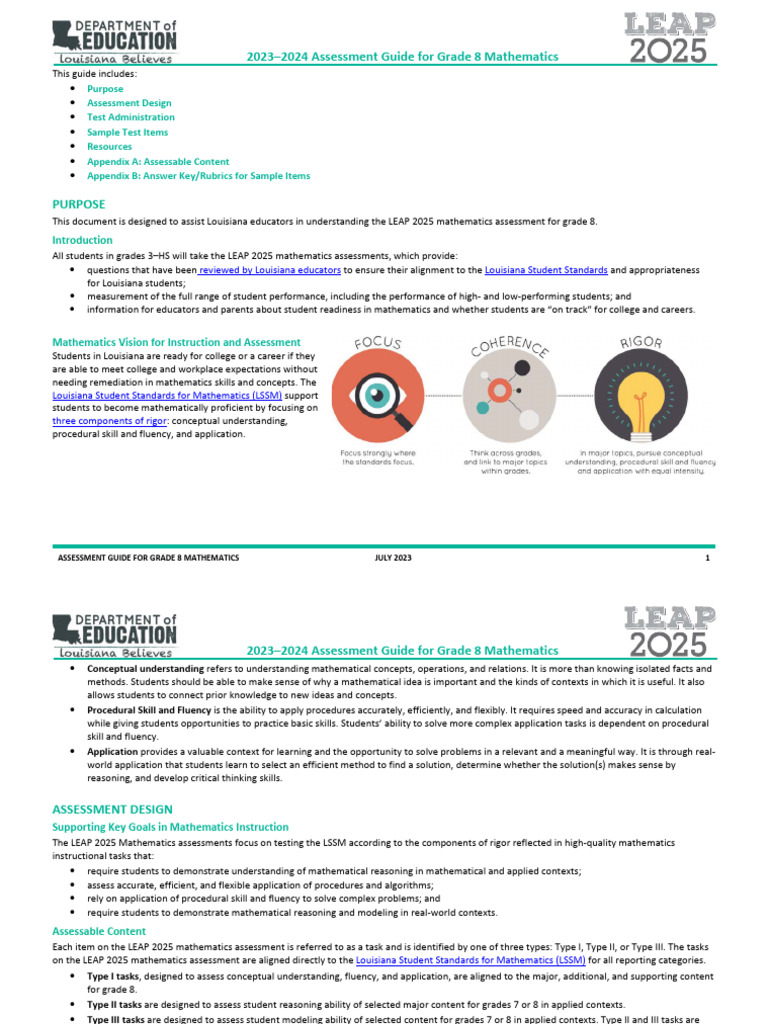 Leap 2025 Assessment Guide For Grade 8 Math | PDF | Function ...