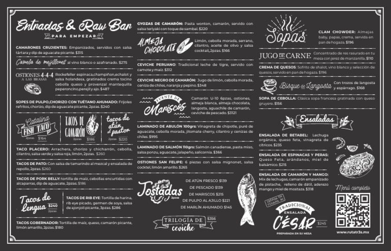 Menú de Entradas y Mariscos | PDF | Taco | ensalada