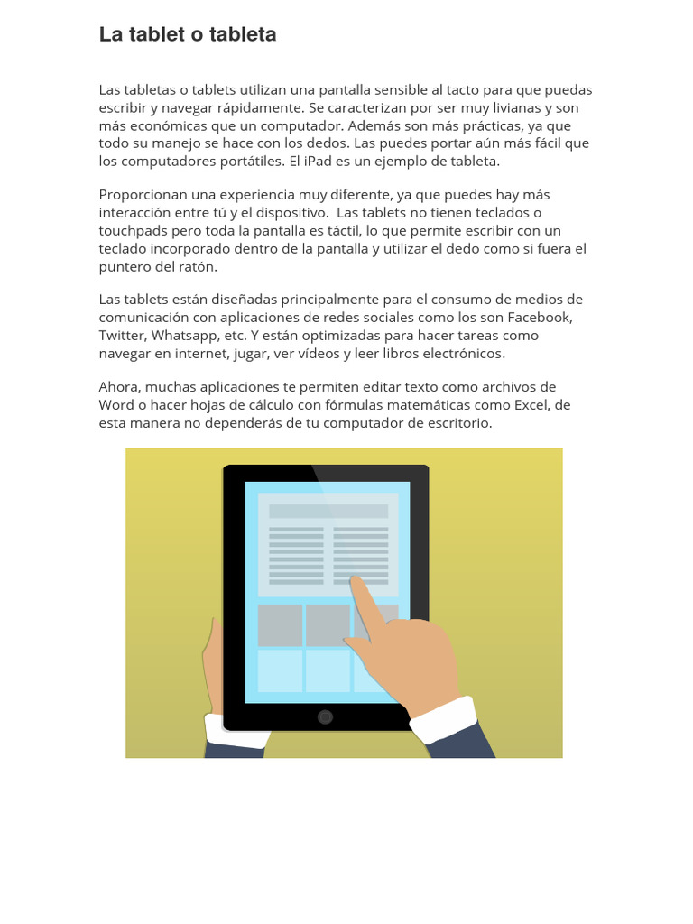 Definición y características de la tablet | PDF | Tableta | Pantalla táctil