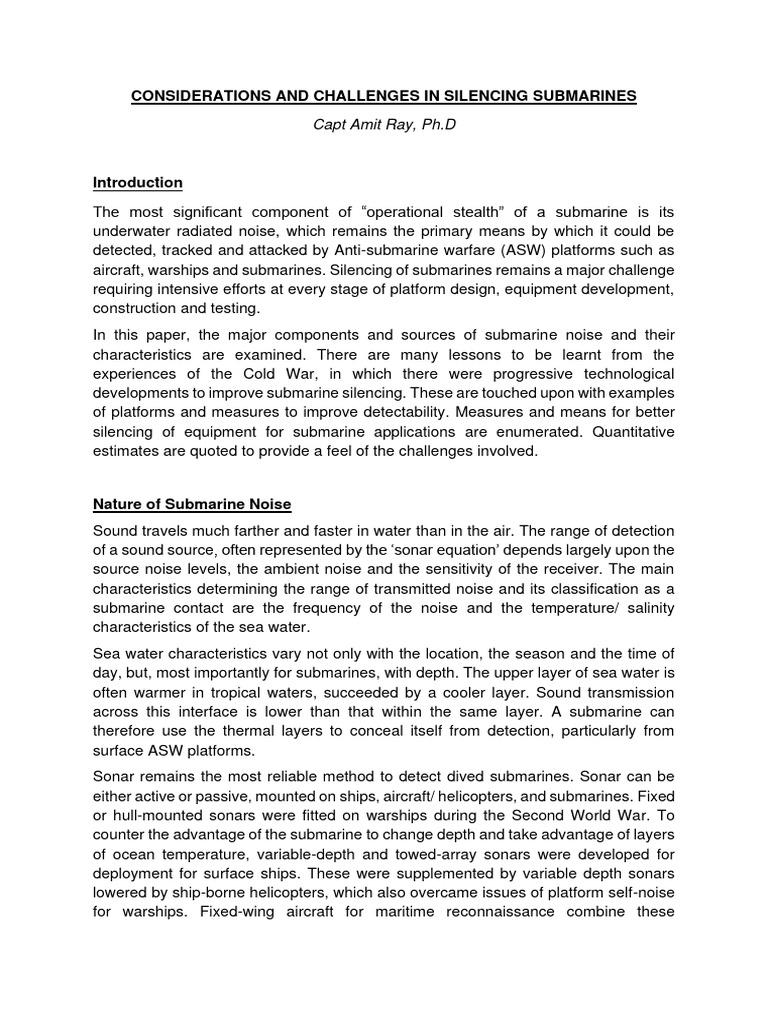 Paper On Considerations and Challenges in Silencing Submarines | PDF ...