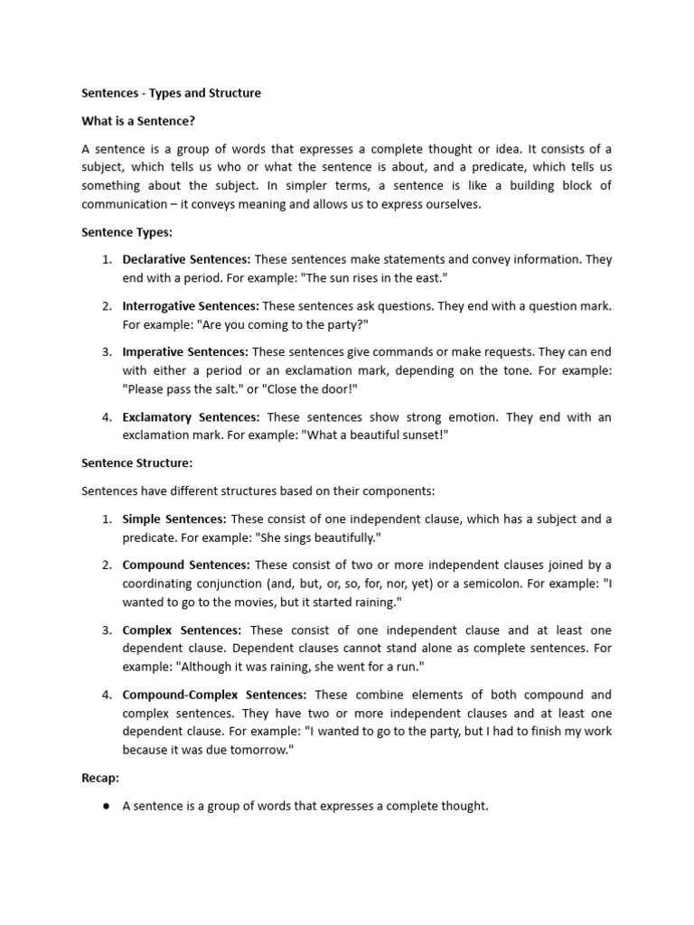Sentence, Types, Structure | PDF | Sentence (Linguistics) | Clause