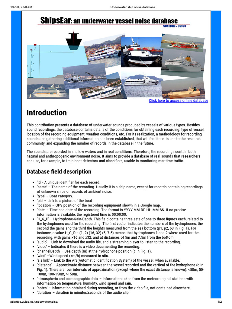 Underwater Ship Noise Database | PDF | Databases