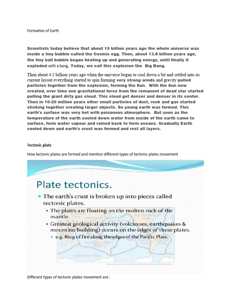 Formation of Earth | PDF | Earth | Plate Tectonics