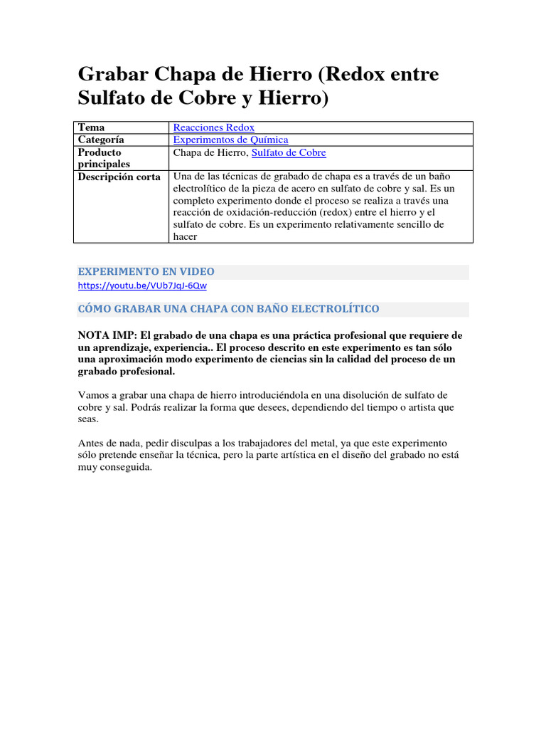 1° trim-guia 1 - (LAB) grabado de Hierro con cobre | PDF | Redox | Cobre