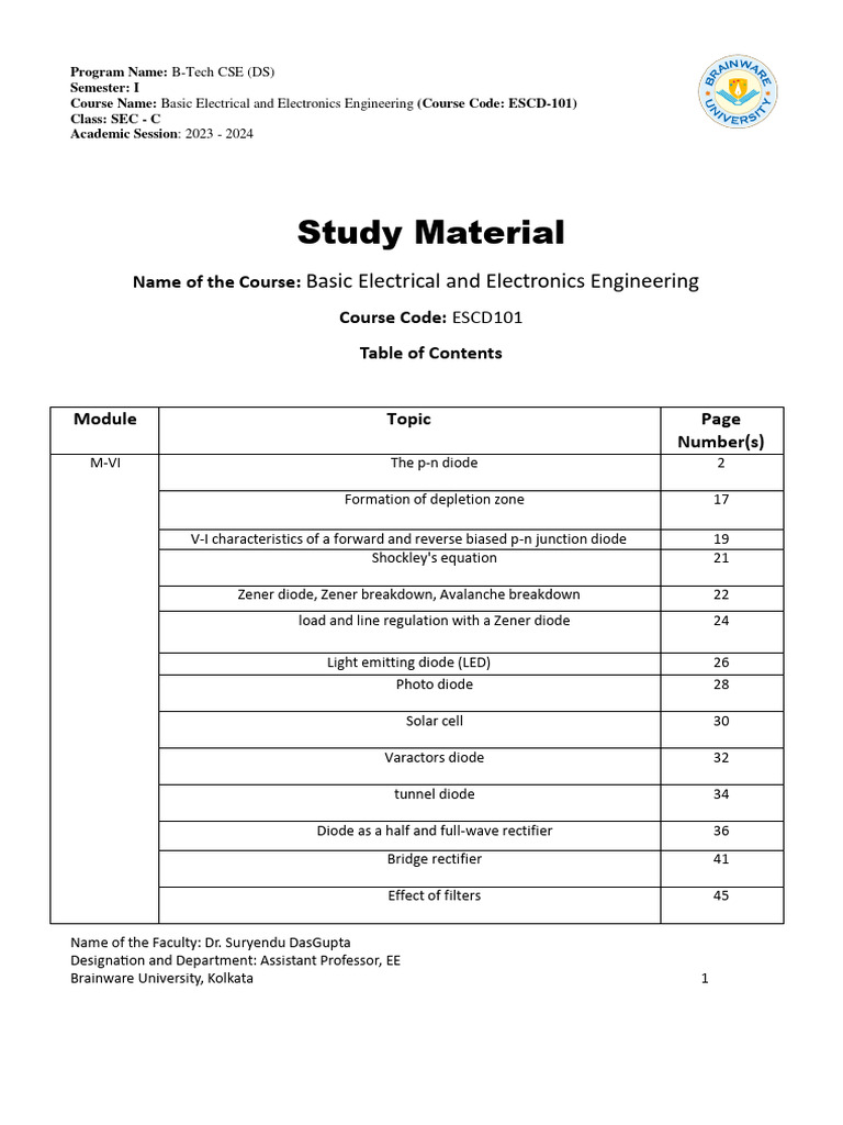 Study Material - Module 6 - DS - SEC C | PDF | P–N Junction | Diode