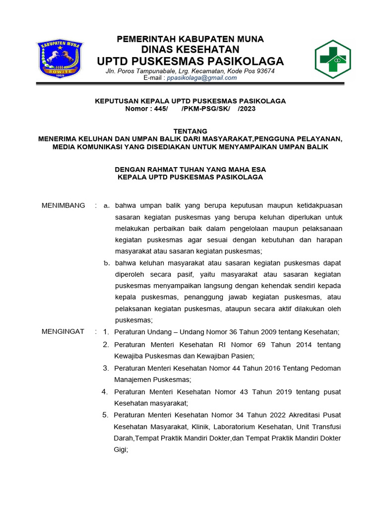 1.1.2.d.1. SK Dan Sop Pengelolaan Umpan Balik Dari Pengguna Layanan | PDF | Ilmu Sosial ...