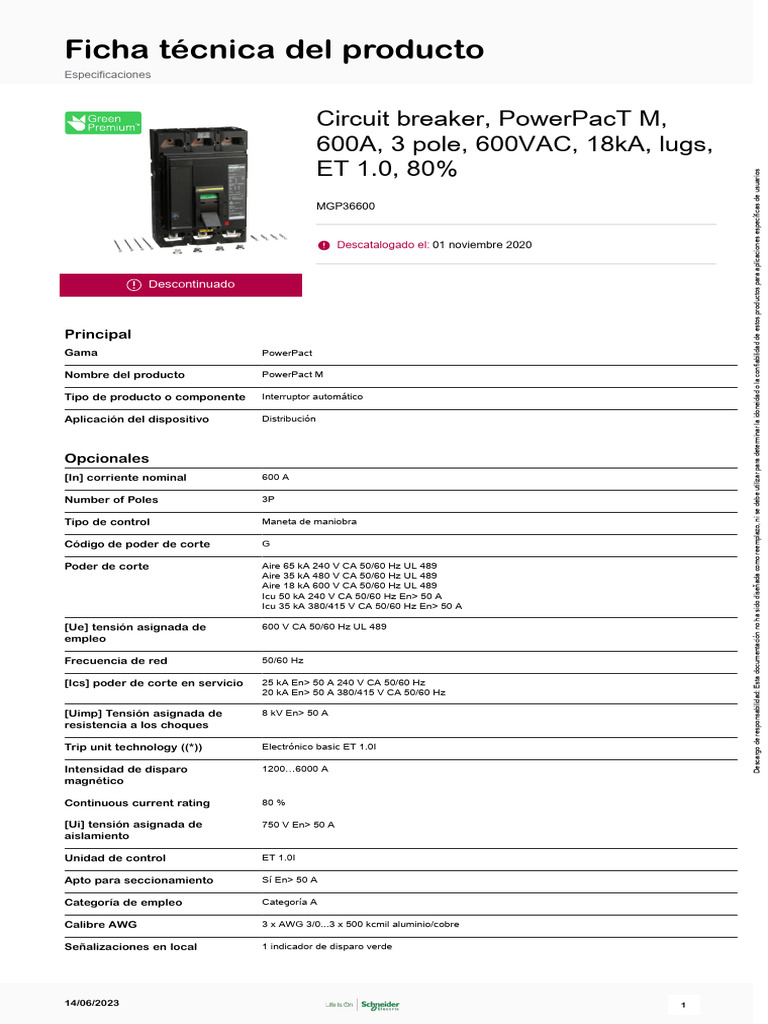 Interruptores en Caja Moldeada Powerpact Marco M - MGP36600 | PDF ...