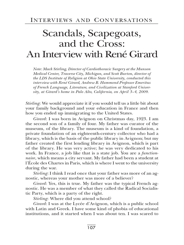 06 - Scandals, Scapegoats, and The Cross An Interview With René Girard | PDF | René Girard | Bible