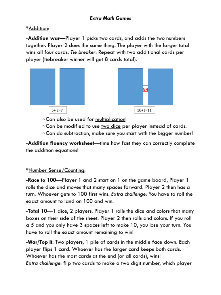 Extra Math Game Ideas | PDF | Dice