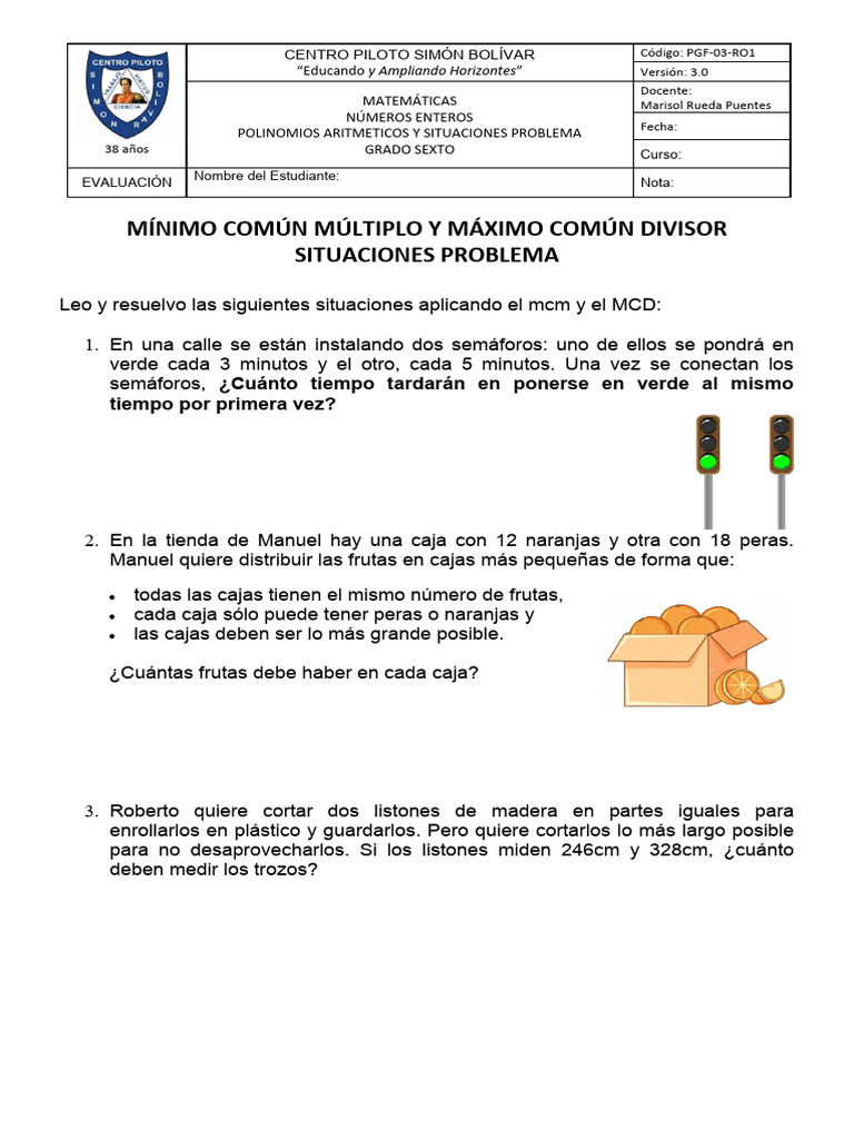 Mínimo Común Múltiplo y Máximo Común Divisor Situaciones Problema | PDF