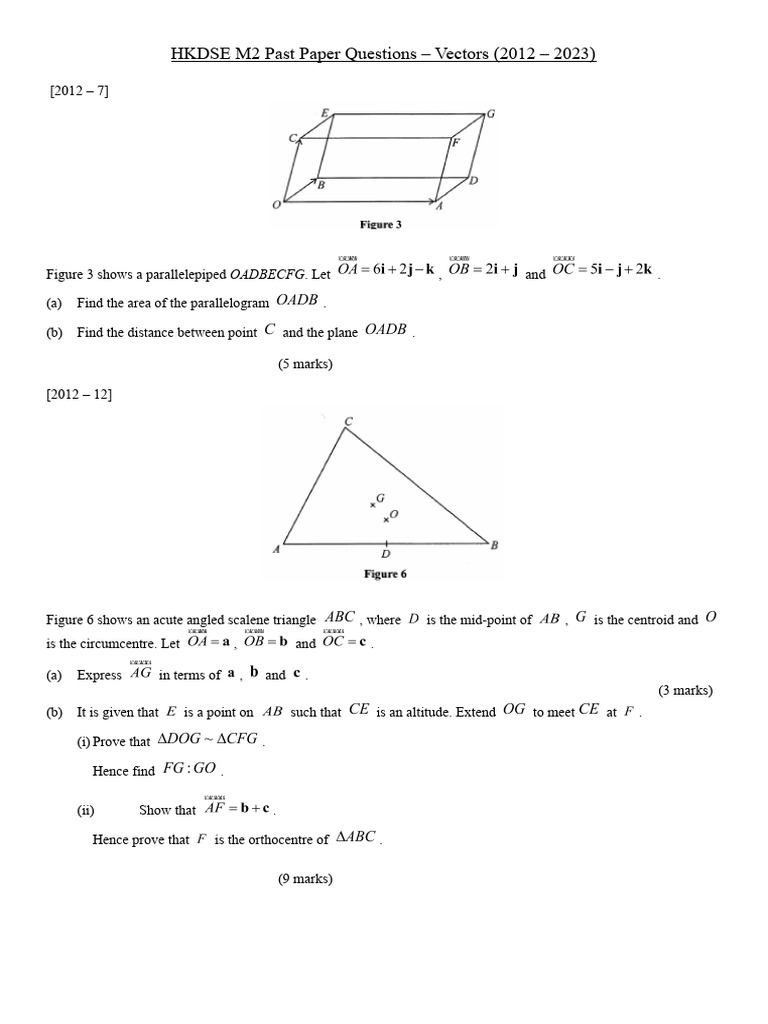 HKDSE M2 Vectors Past Paper Questions | PDF | Triangle Geometry ...