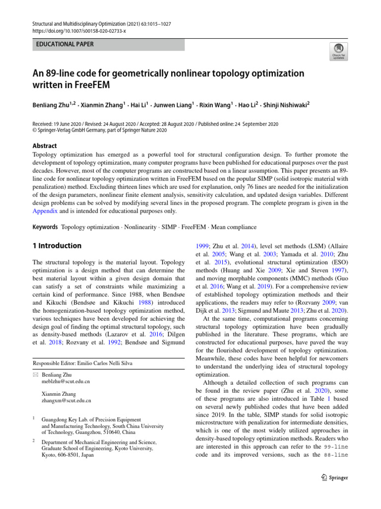 An 89-Line Code For Geometrically Nonlinear Topology Optimization ...