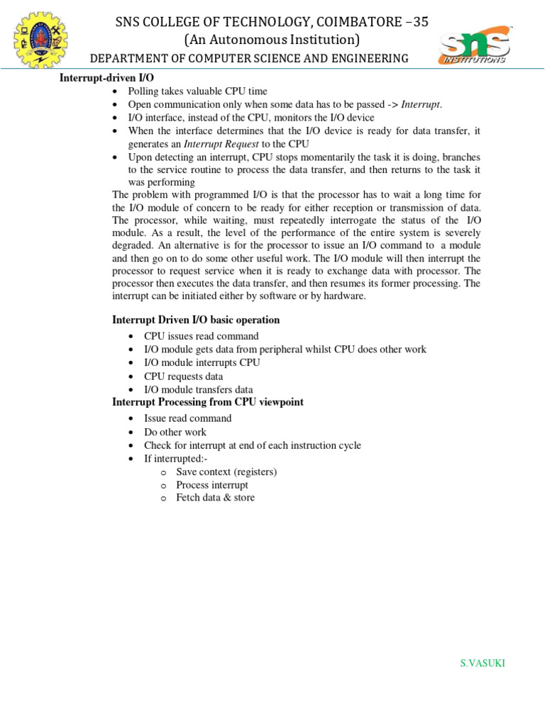 Department of Computer Science and Engineering: Interrupt-Driven I/O | PDF | Input/Output ...