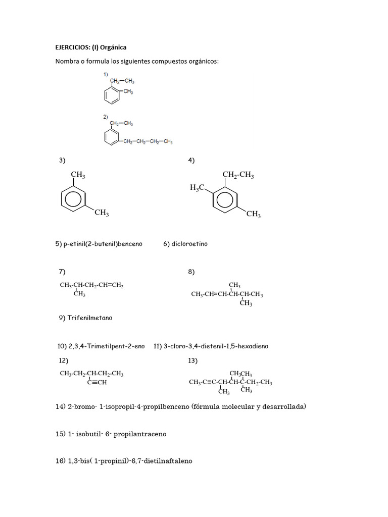 Ejercicios Orgánica (I) 1º Bto. 1 | PDF