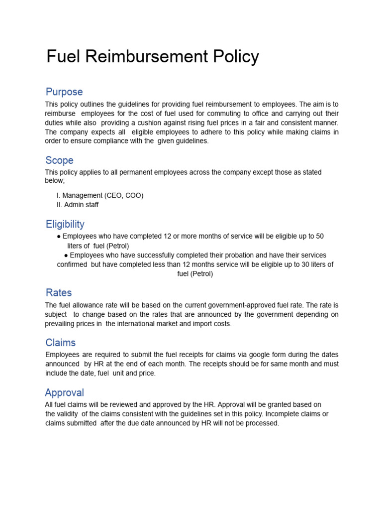 Fuel Policy Document For Employees | PDF