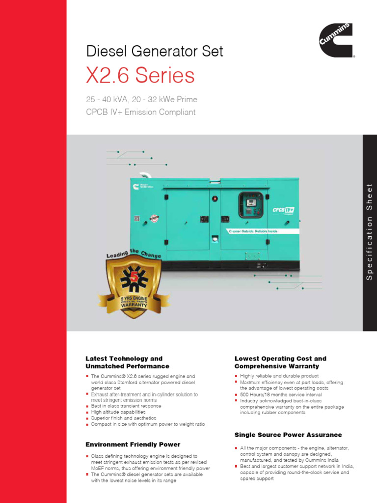 25-40kVA - Spec Sheet - Rev-0 | PDF | Diesel Engine | Cummins