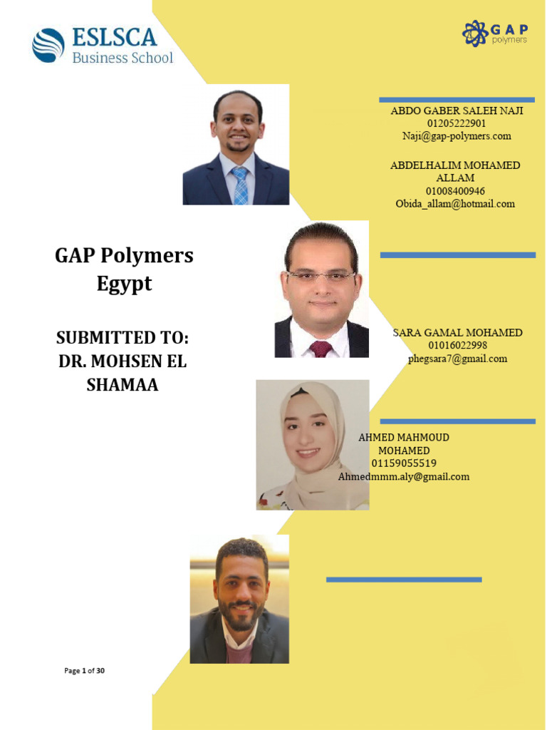 GAP Polymers-Abdelrahman Naji - Sara Gamal - Ahmed Mahmoud Aly - Abdel Halim Allam | PDF | Goal ...