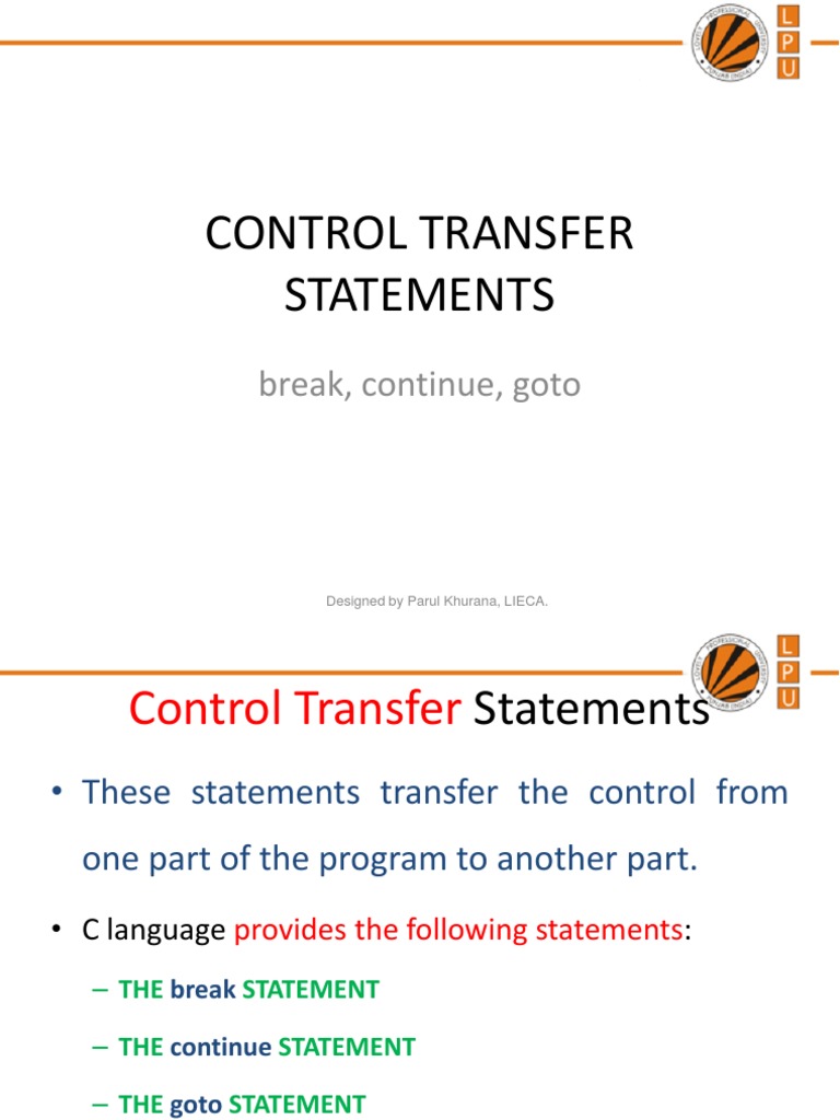 Control Transfer Statements: Break, Continue, Goto | PDF | Control Flow ...