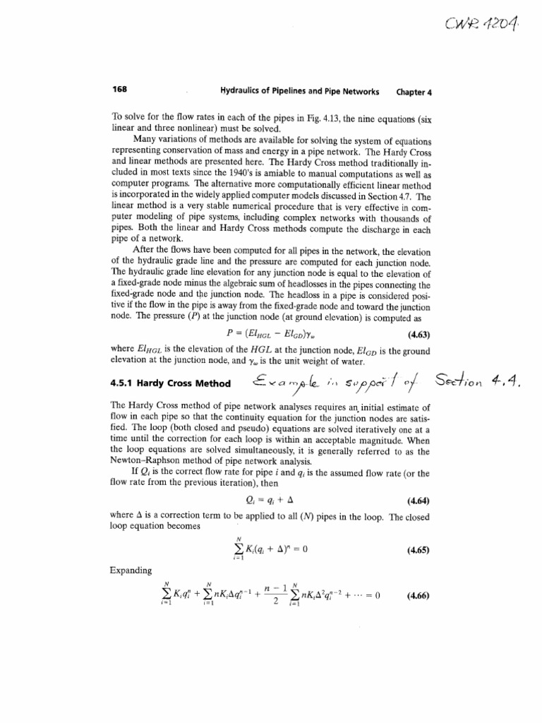 Example Hardy Cross & Networks Wurbs James 2002 | PDF